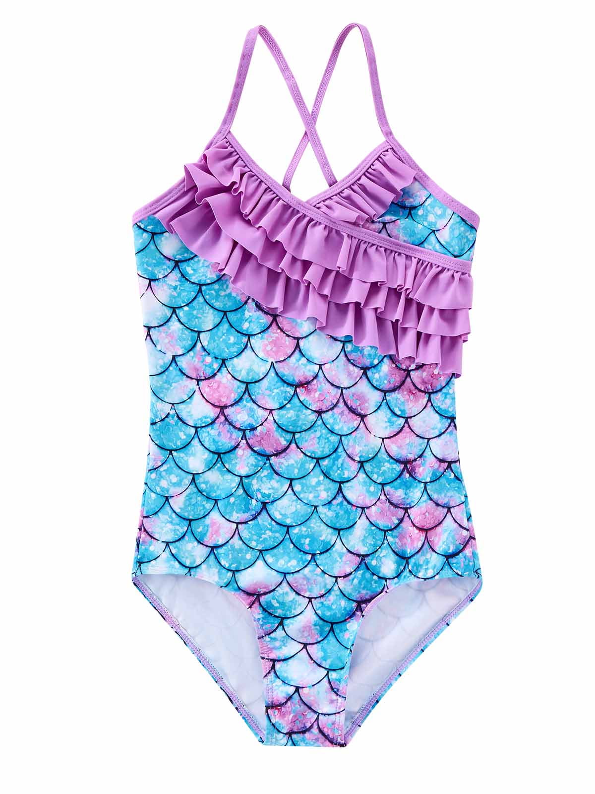 Child Girls One Piece Ruffle Swimsuit Criss Cross Bathing Suit Swimwear ...