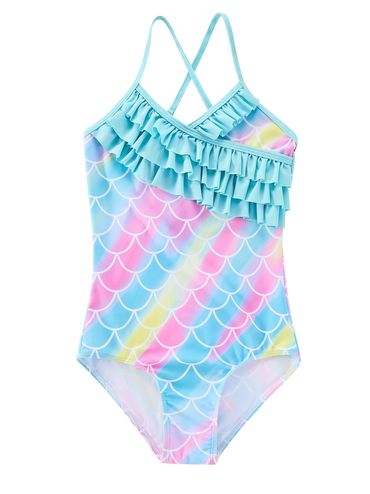 Child Girls One Piece Ruffle Swimsuit Criss Cross Bathing Suit Swimwear ...