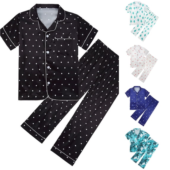 Child Girls Pajamas Cartoon Cute Heart Pattern Short Sleeve Notched ...