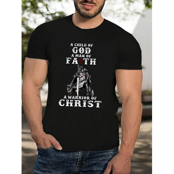 a Child of God a Man of Faith Knight Graphic Print Men's Creative Top ...