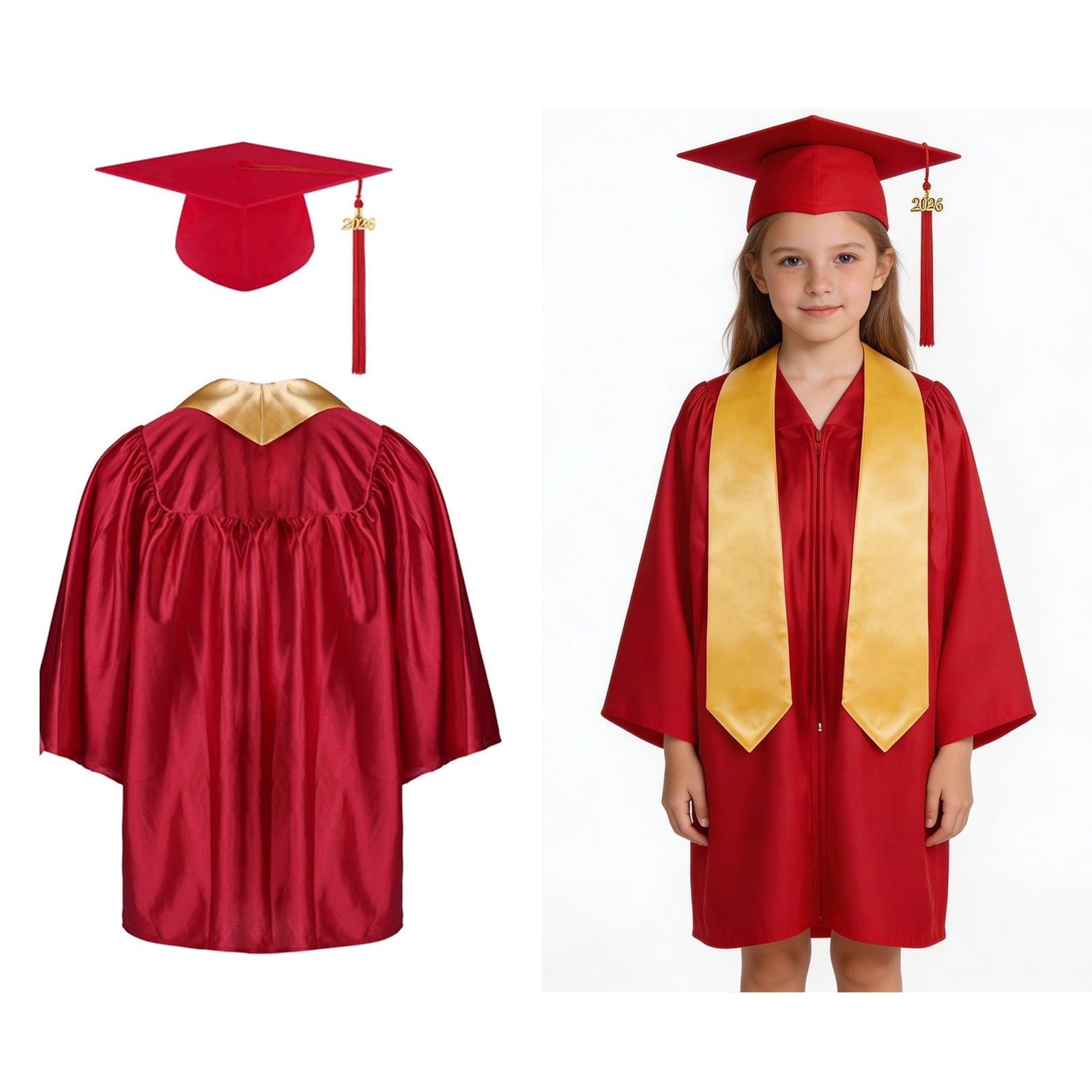 Child Grad Gowns Primary School Graduation Cap and Gown Red ...