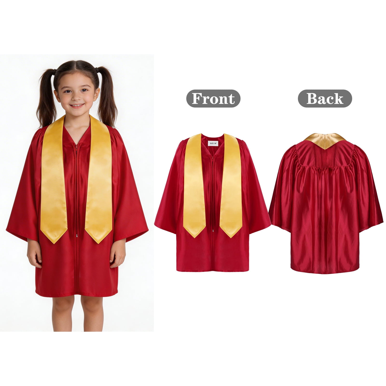 Child Graduation Gown Kindergarten Stole Red Gown for Kids Graduation ...