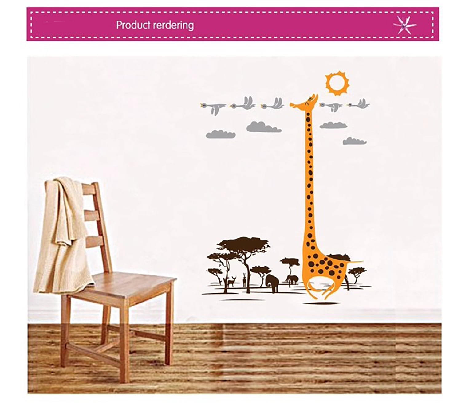 Child Height Giraffe Wall Decal DIY PVC Transparent Film for ...