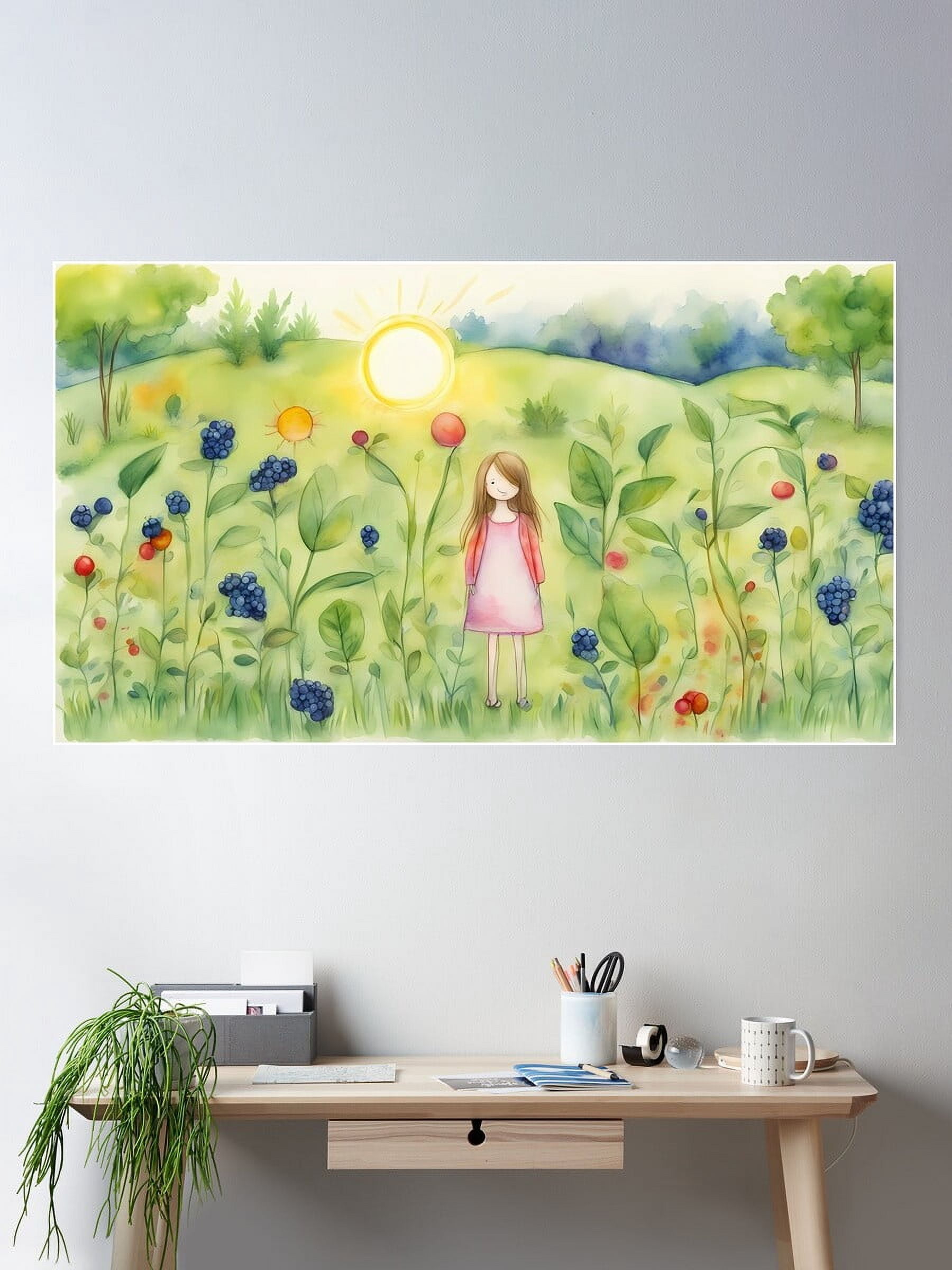 Child In Pink Dress In Garden Poster Wall Art Modern Wall Decor Wall ...