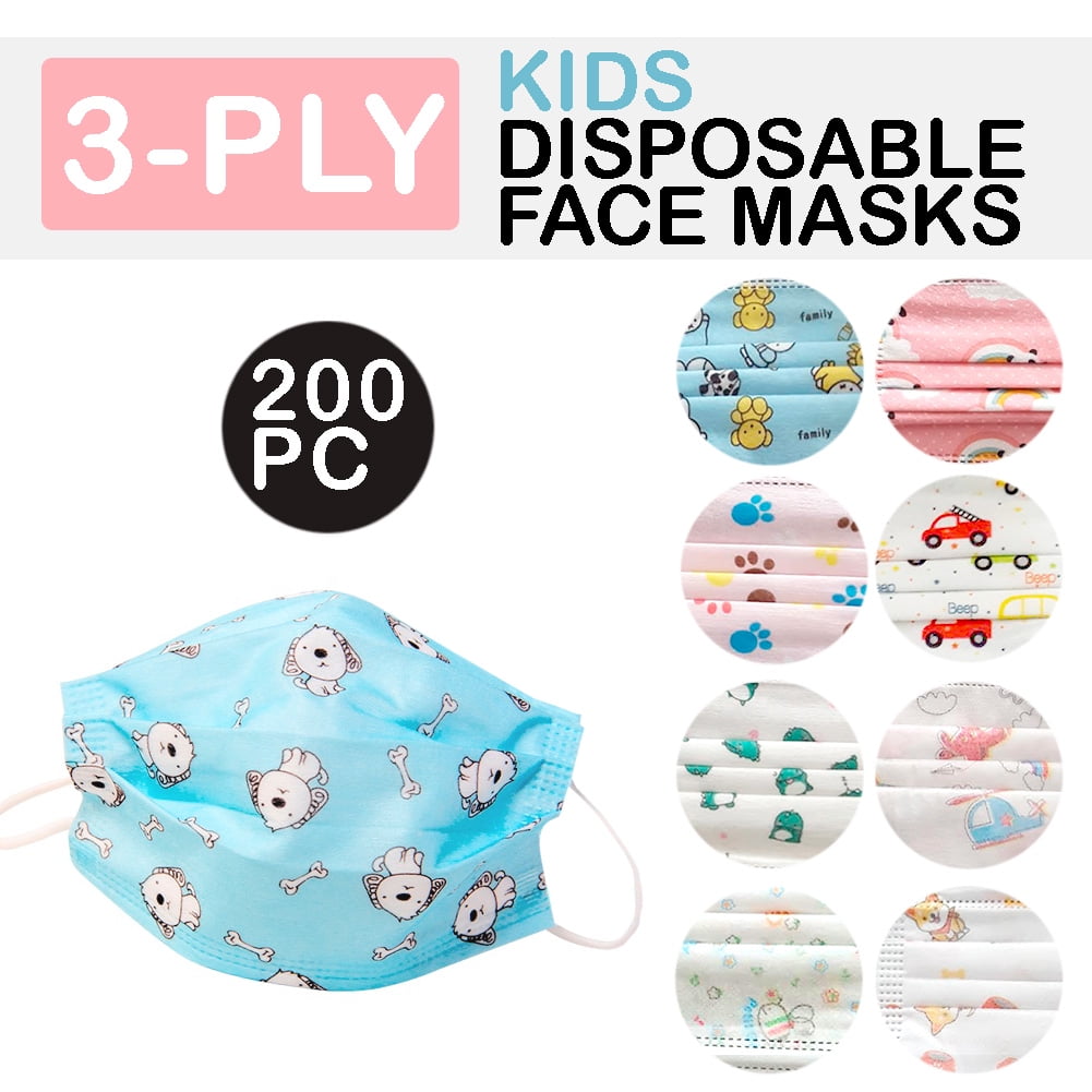 Child Kid 200 Pk Protective Disposable Face Mask 3 Ply Ear Loop White ...