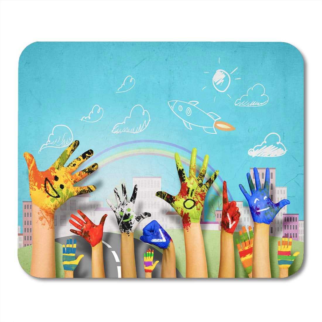 Child Kid Human Hands in Colorful Paint Showing Symbols Mousepad Mouse ...