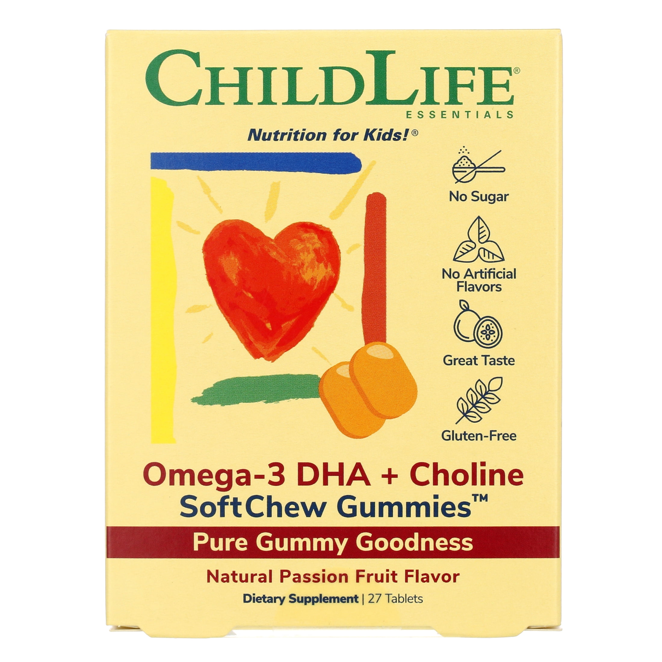 Child Life Essentials Omega-3 DHA with Choline SoftChew Gummies Natural ...