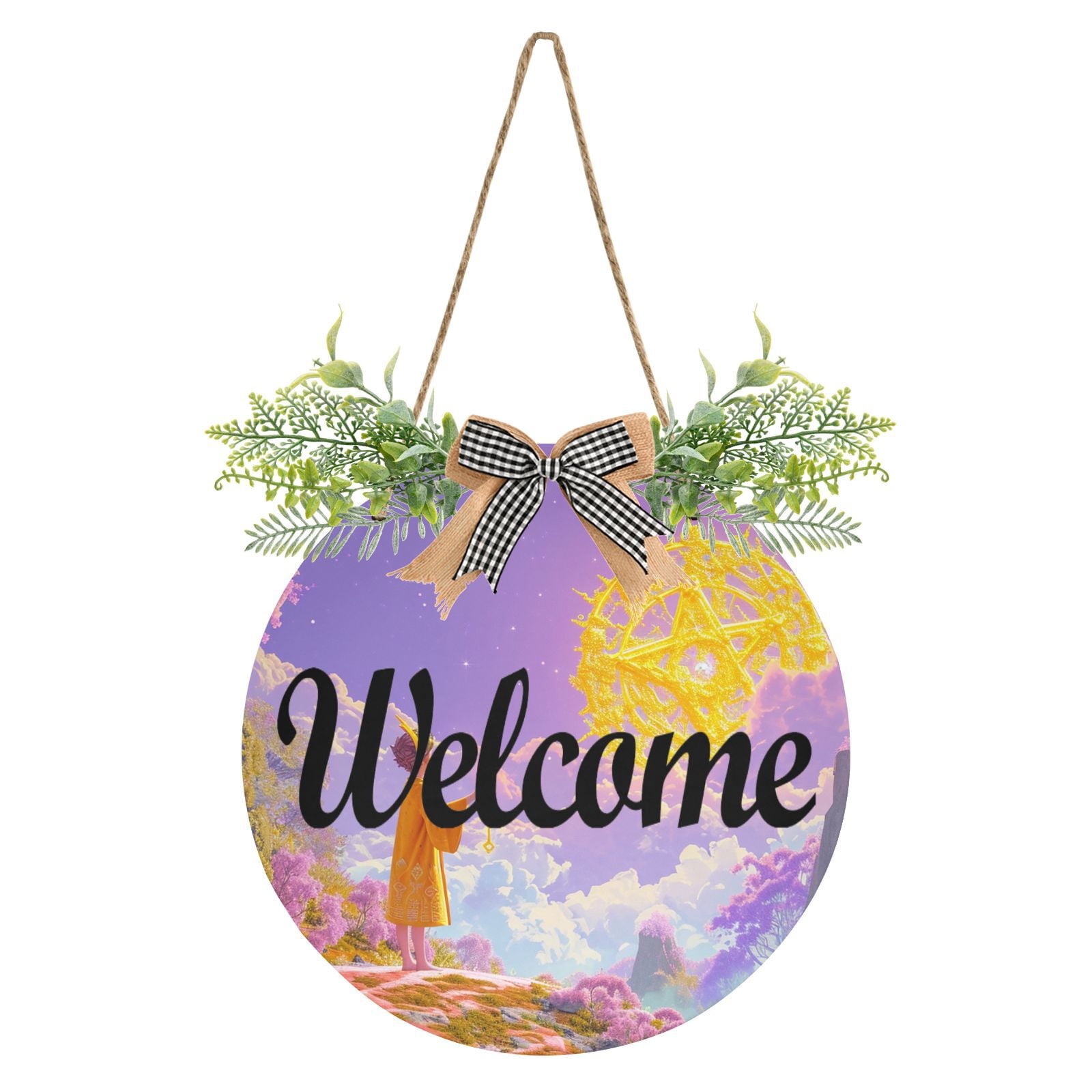 Child Magic Clouds Flowers Welcome Sign for Front Door Wreath Door Sign ...