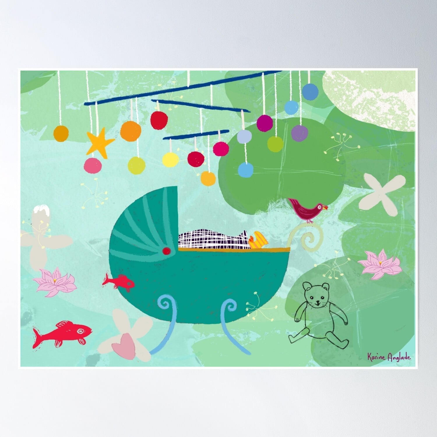 Child Motif "Pram And Mobile (First Name To Add In The Mobile) Poster ...