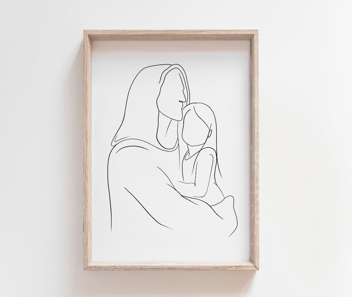Child Of God Line Art Jesus Holding Little Girl Minimalist Print ...