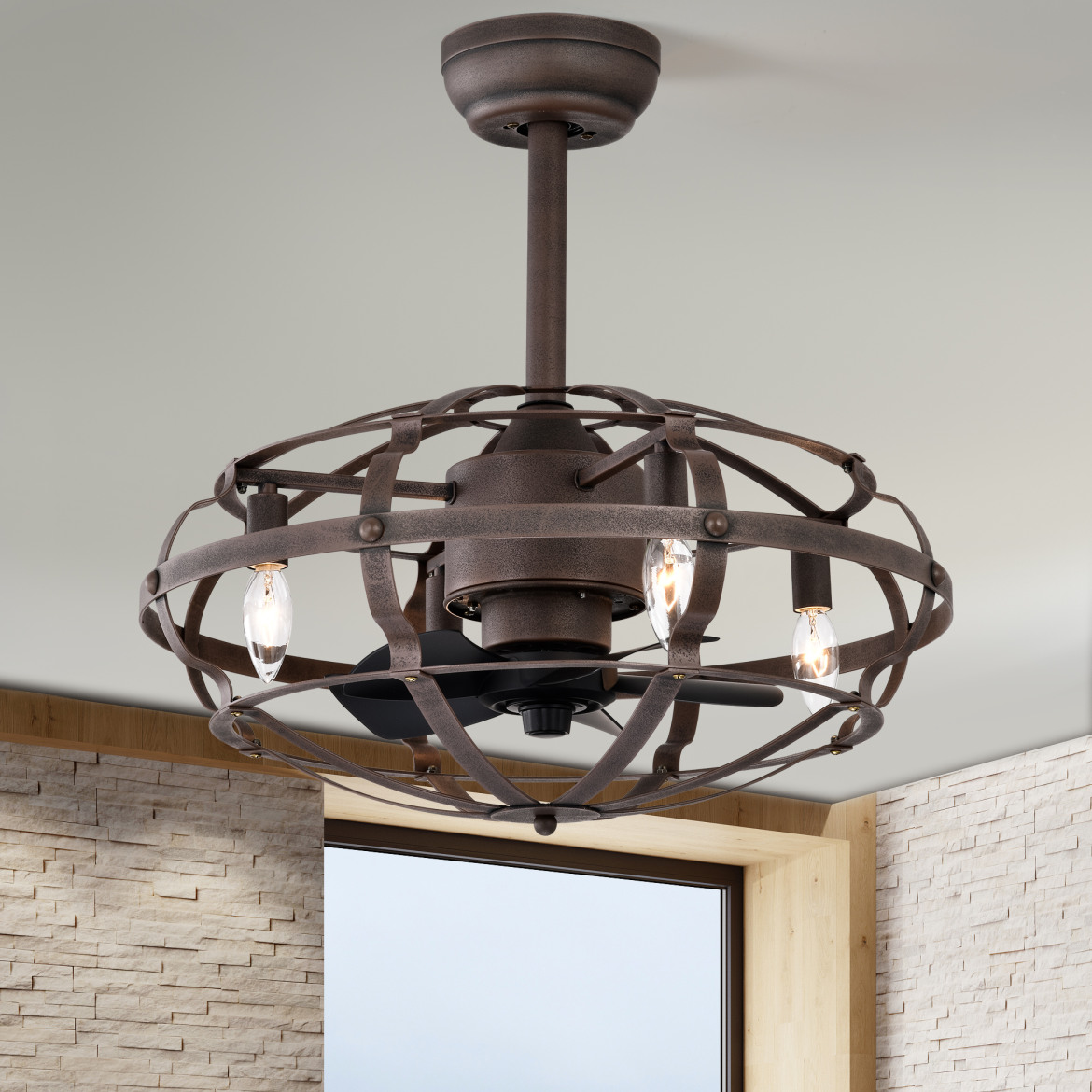 Child & Pet Safe Caged Ceiling Fan with Remote, 3-Speed Reversible ...