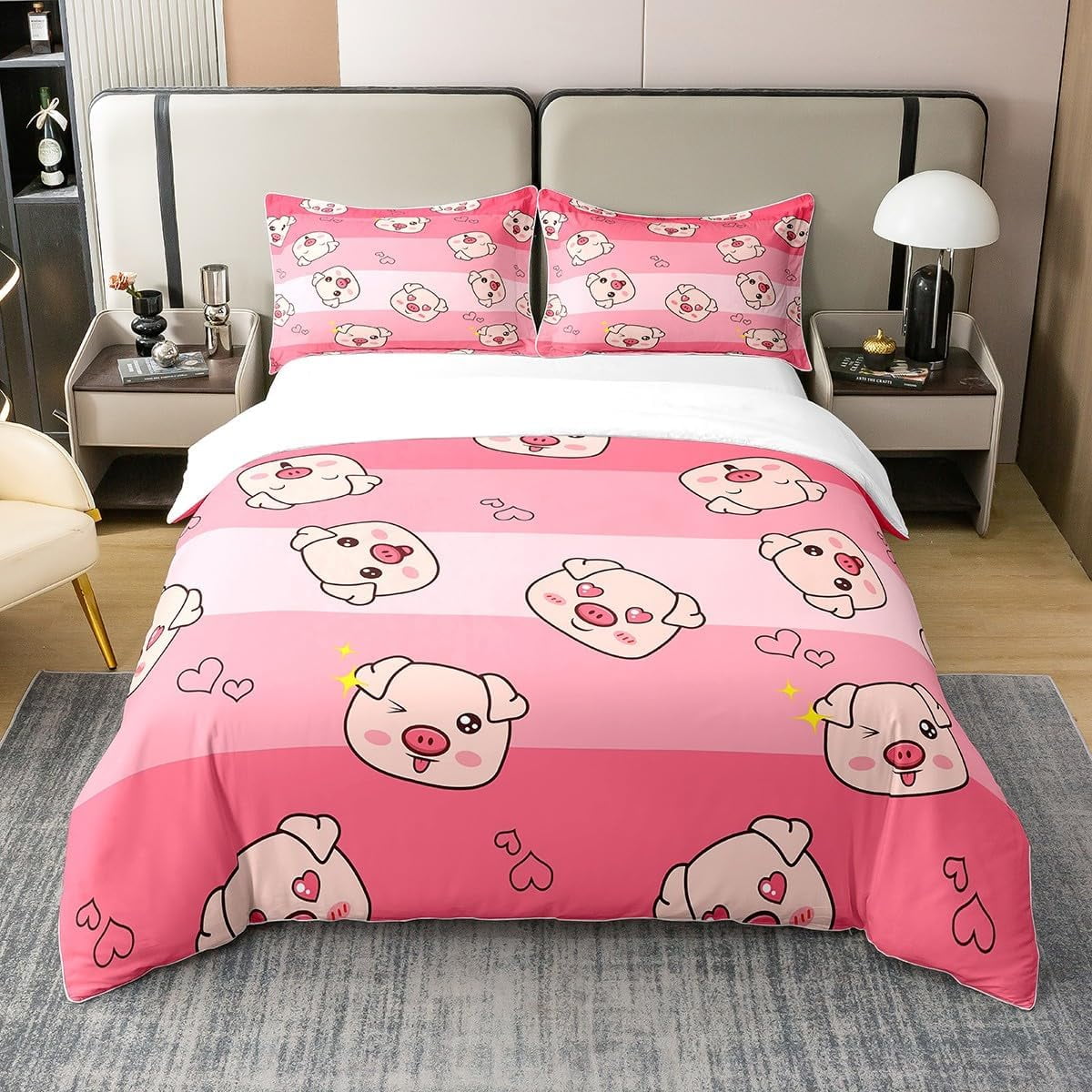 Child Pig Comforter Cover,Cute Farmhouse Animal Bedding Set,Kawaiian ...