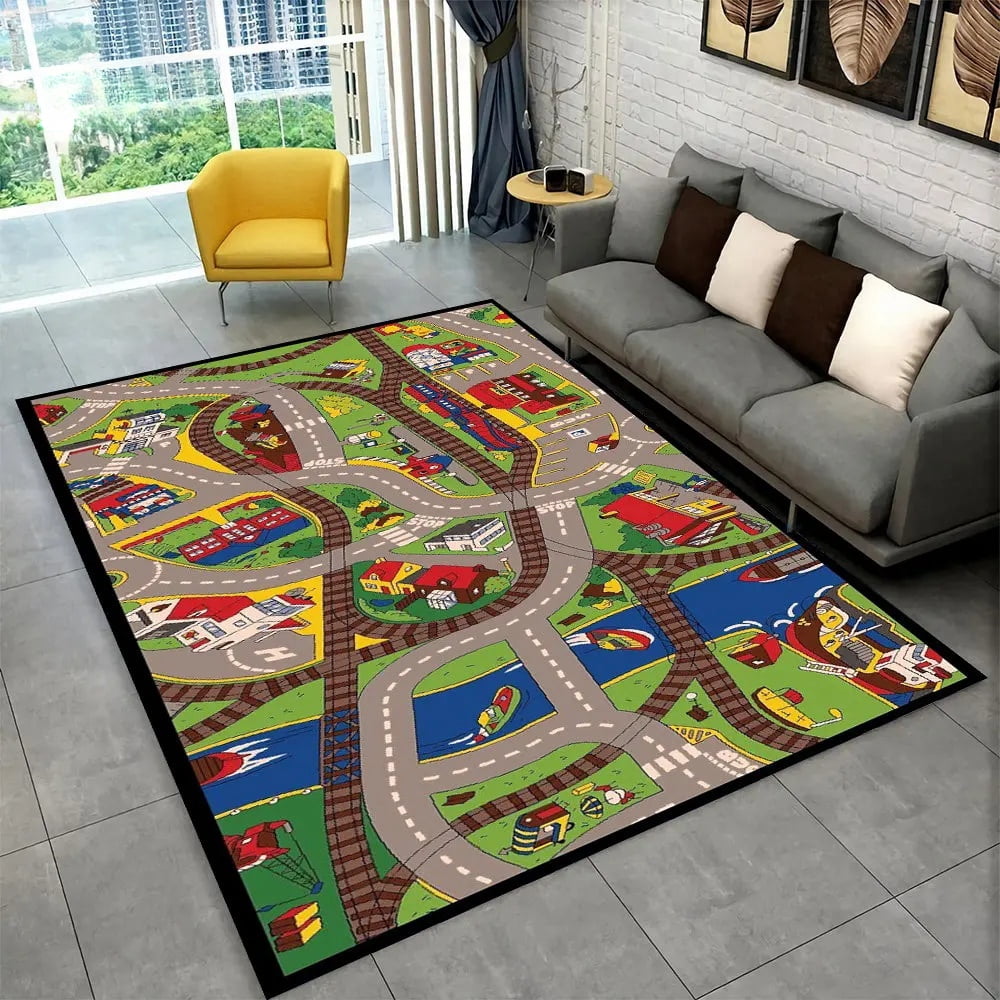 Child Playmat Highway City Traffic Playroom Area Rug Large Carpet Rug ...
