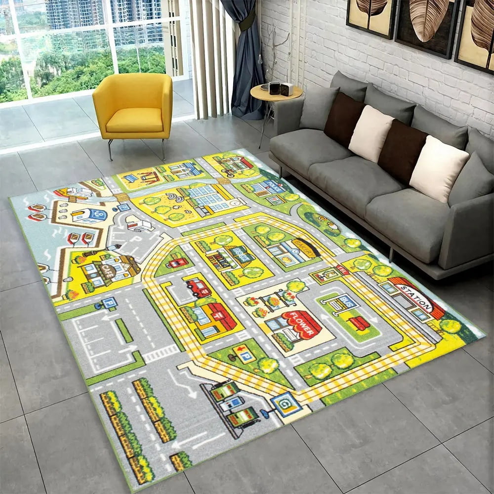 Child Playmat Highway City Traffic Playroom Area Rug Large Carpet Rug ...
