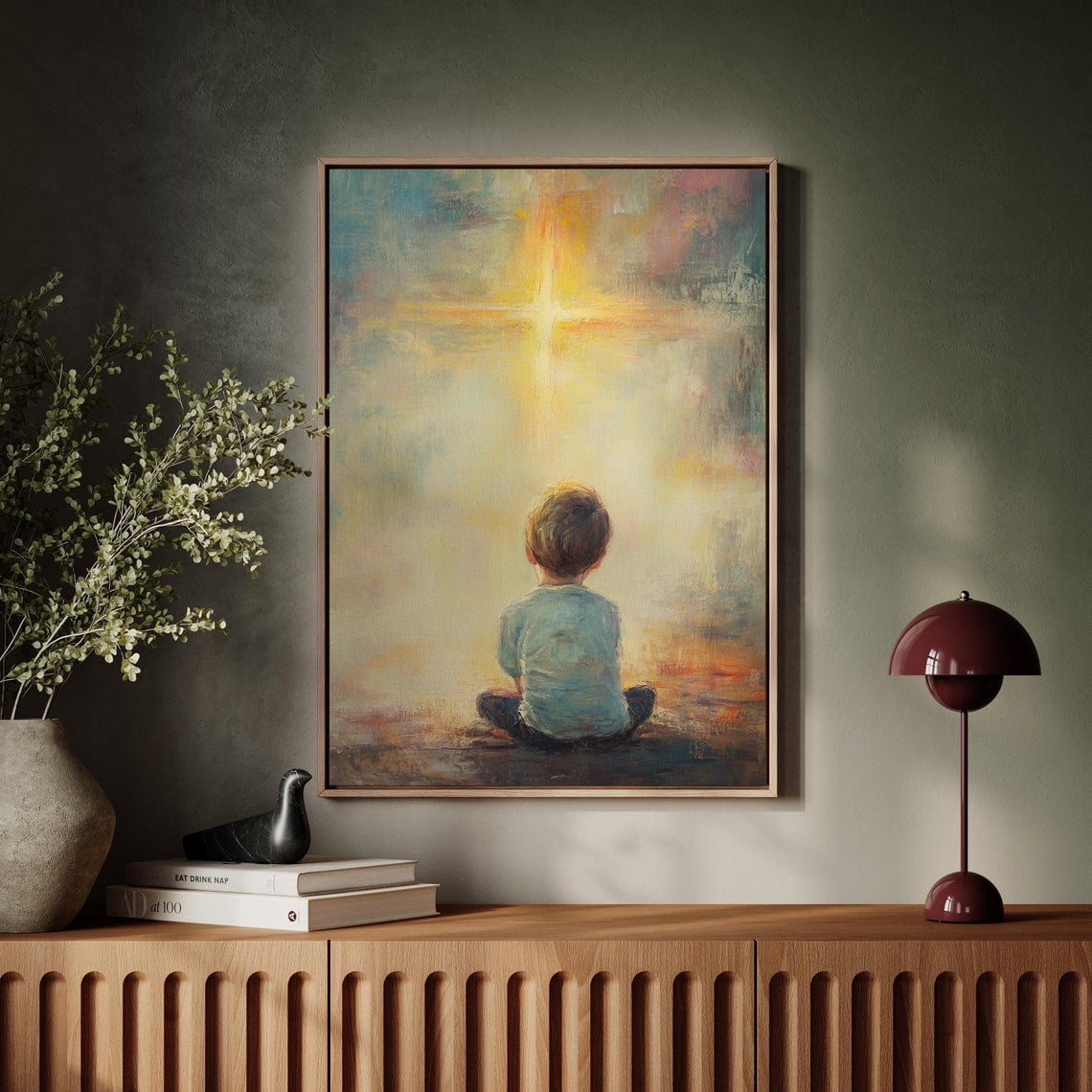 Child'S Reflection On Faith - Beautiful Christian Art With Cross And ...