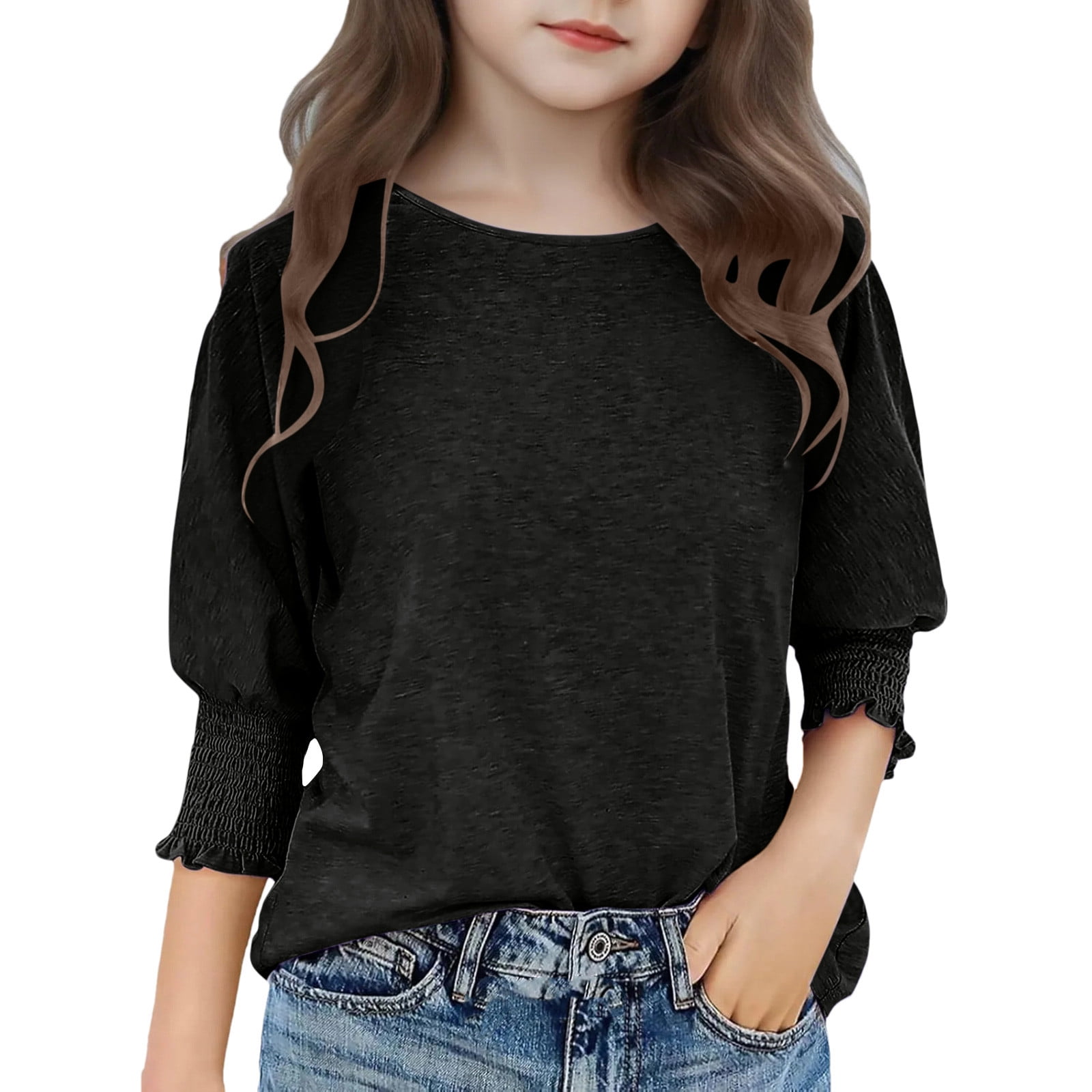 Child Shirts for Girls Black Short Sleeve Shirt for Girls Loose Soft ...