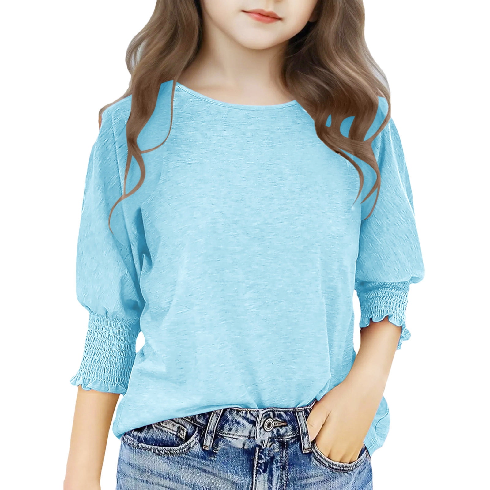 Child Shirts for Girls Blue Girls Short Sleeve Tops Trendy Girls Summer ...