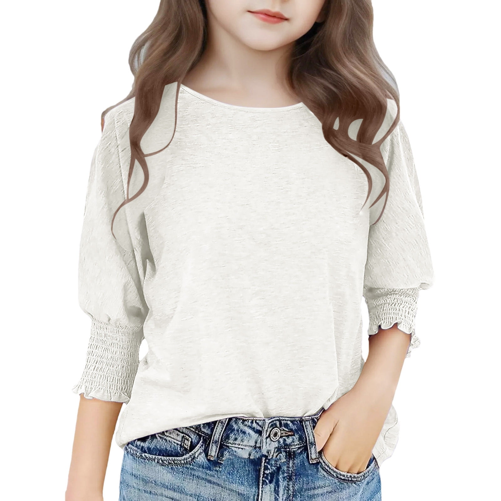 Child Shirts for Girls White Short Sleeve Shirts for Girls Casual ...