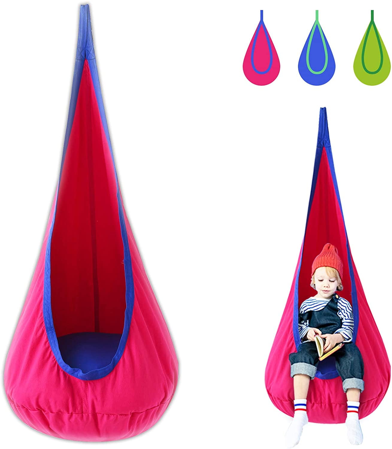 Child Swing Pod Chair 100% Cotton Hammock Pod with Durable Air Cushion ...