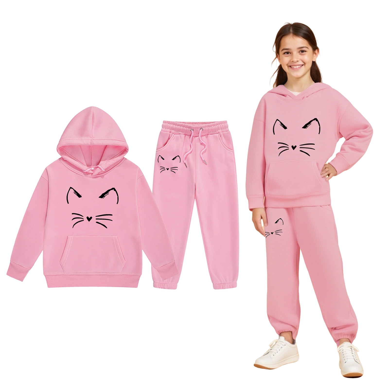 Child Tracksuit Athletic Sweatsuits Sets 2 Piece Long Sleeve Pink ...