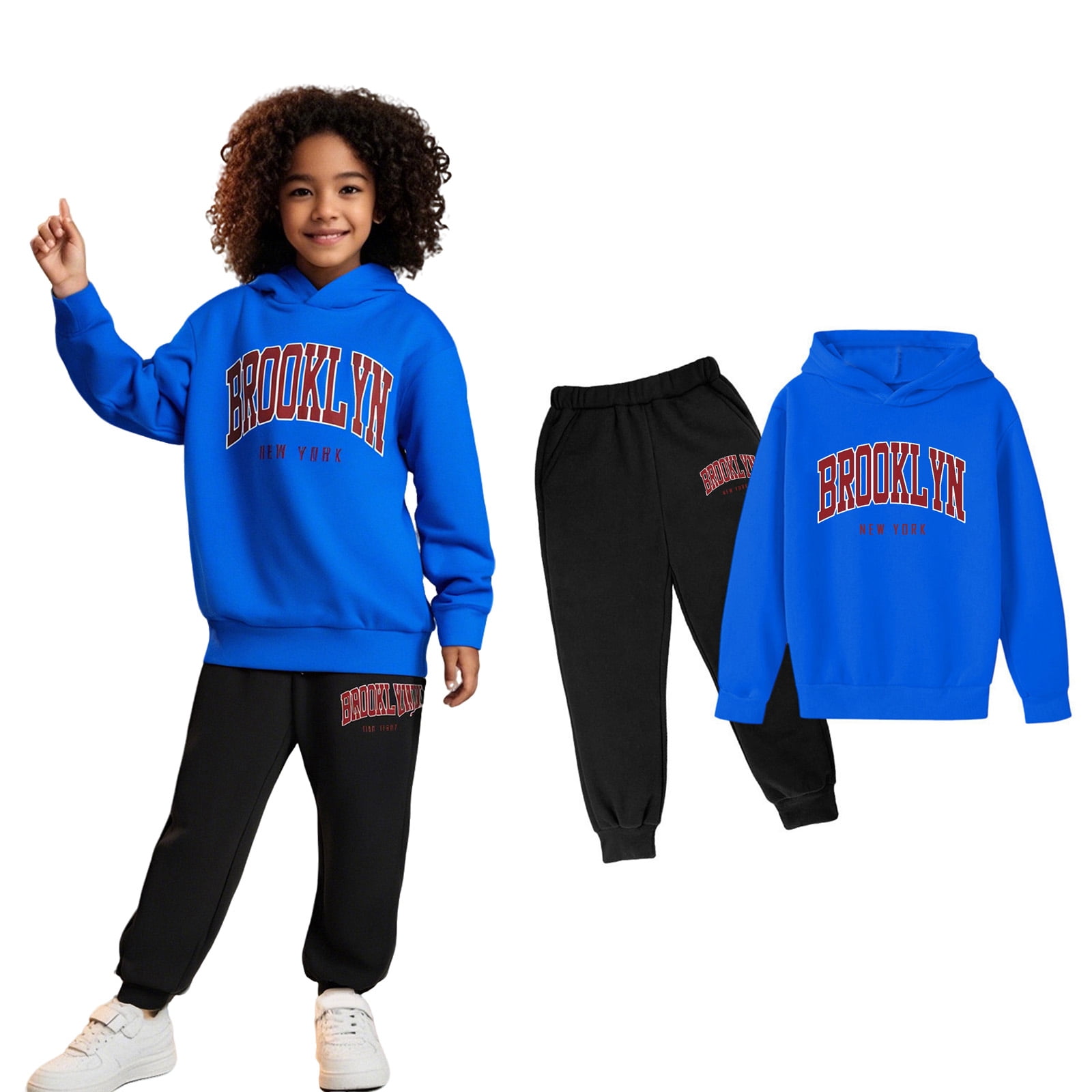 Child Tracksuit Athletic Sweatsuits Sets 2PC Long Sleeve Blue Tracksuit ...