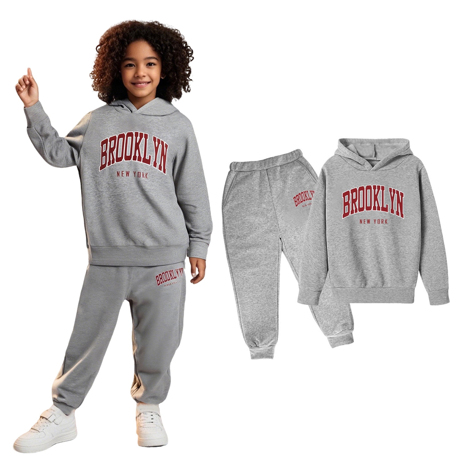 Child Tracksuit Athletic Sweatsuits Sets 2PC Long Sleeve Grey Pullover ...