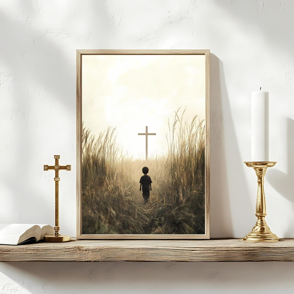 Child Walking To The Cross, Christian Boy Wall Art, Faith Journey ...