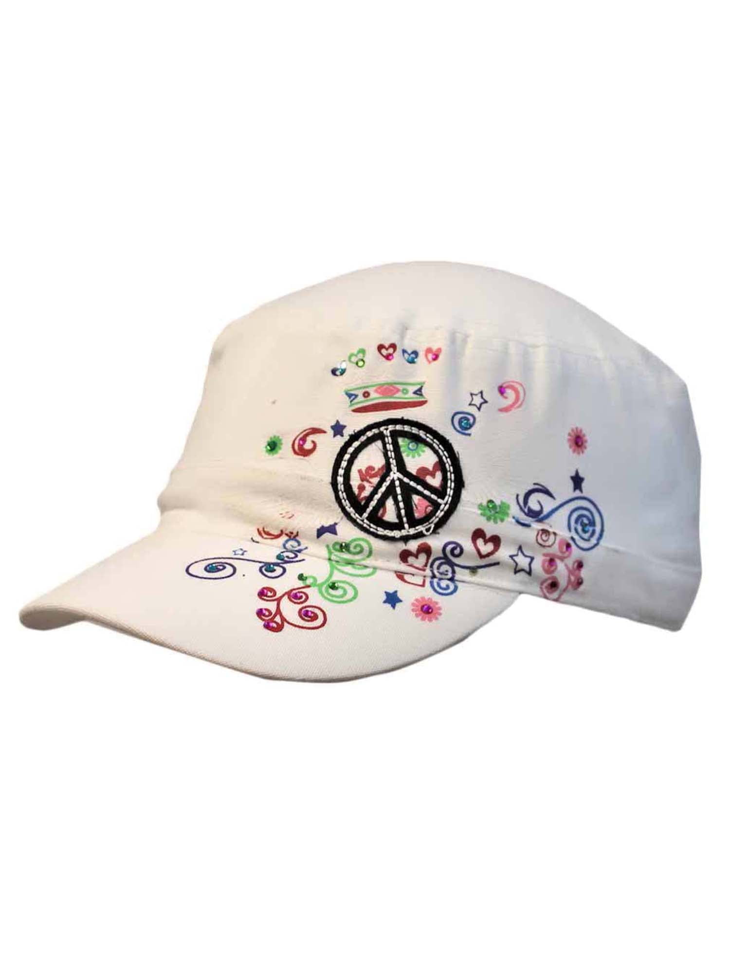 Child White Military Cap Hat Multicolor Rhinestone Peace Symbol ...