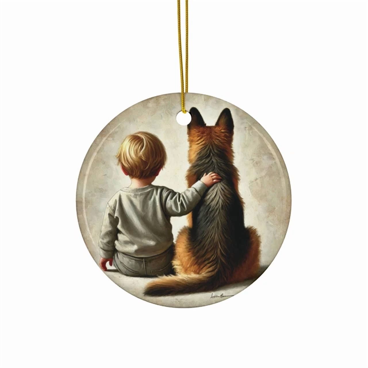 Child and German Shepherd Ornament Printed on Ceramic 1PC Ornaments ...