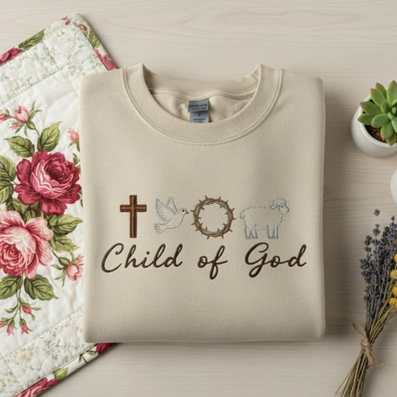 Child of God Embroidered Sweatshirt, Christian Faith Crewneck, Jesus ...