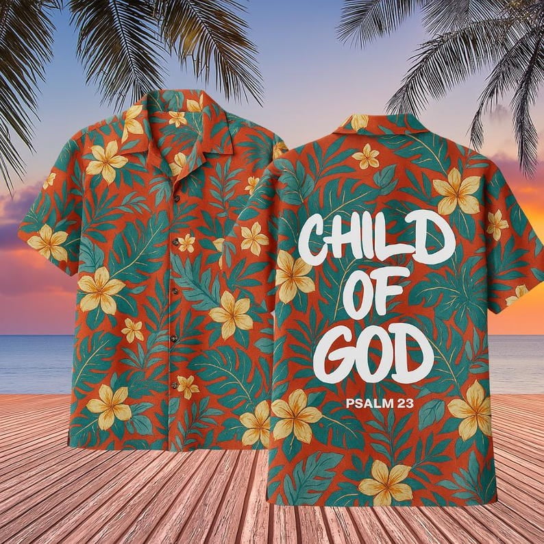 Child of God Hawaiian Shirt, Faith-Based Christian Button-Up with Bible ...