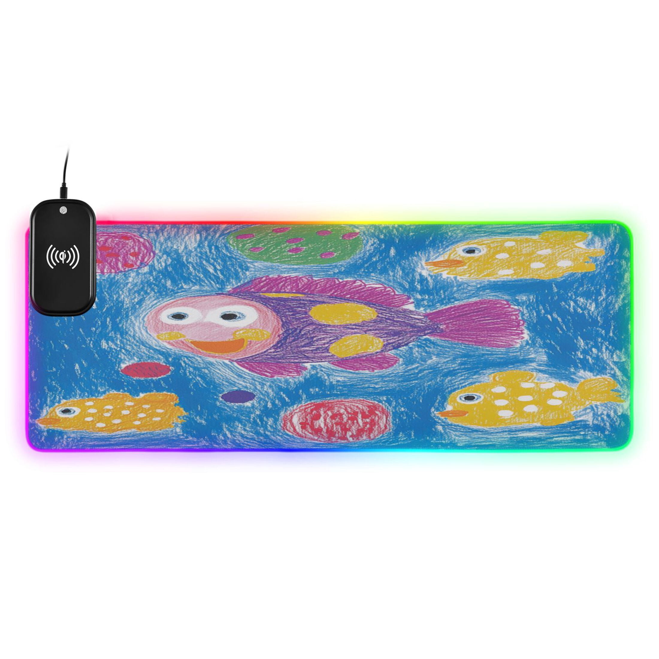 Child's Drawing Fish Large RGB Gaming Mouse Pad with Fast Wireless ...