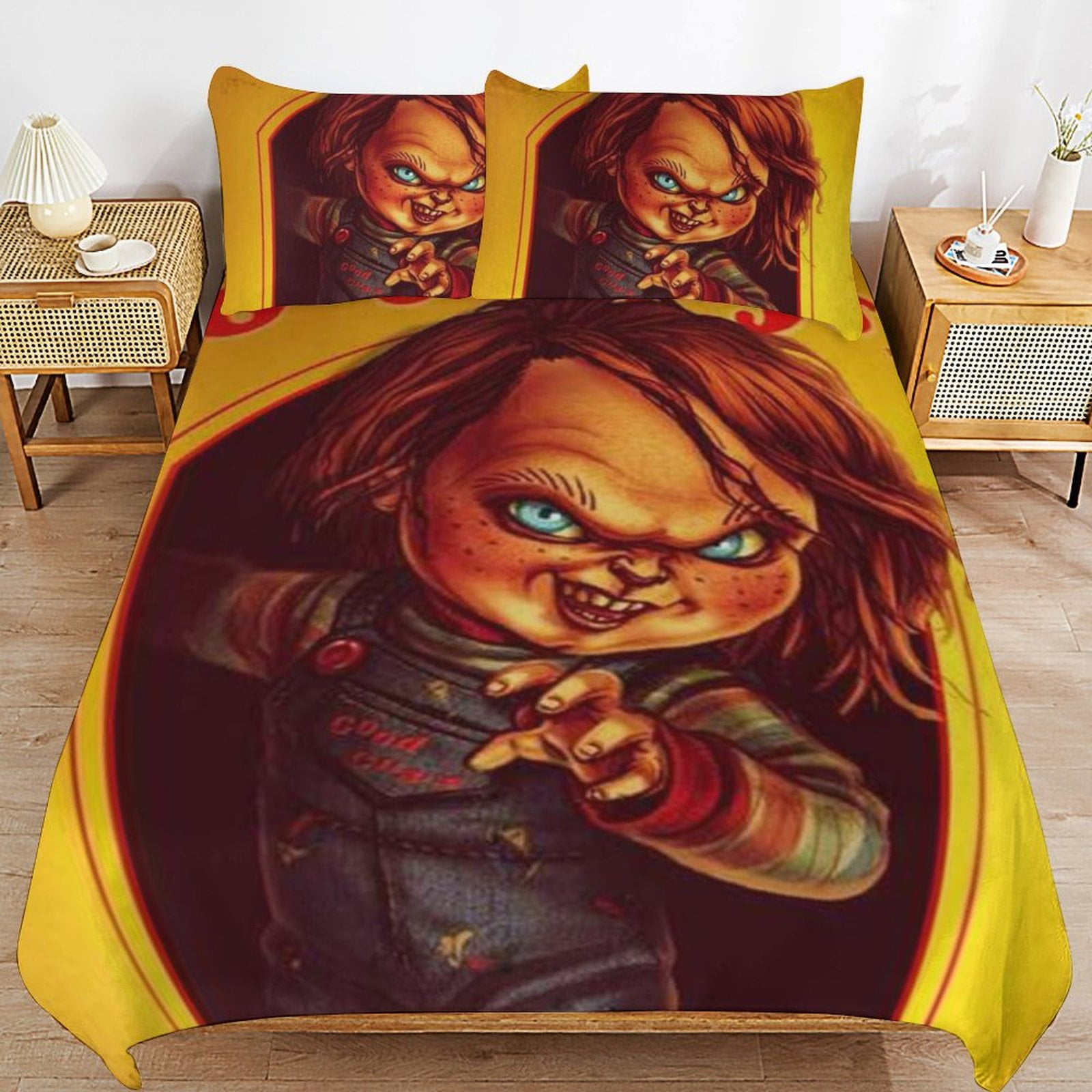 Child's Play Chucky 3 Pcs Bed Sheets Set Breathable Duvet Cover with 2 ...