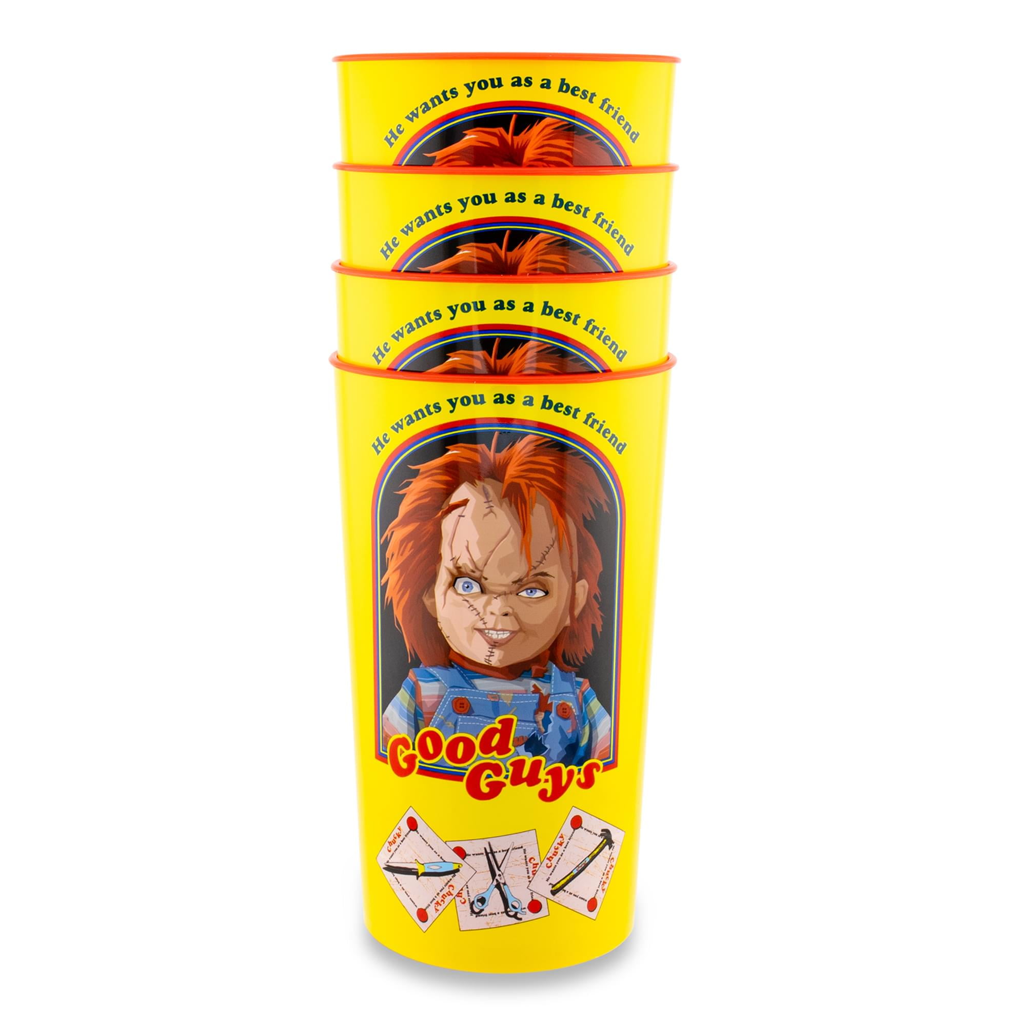 Child's Play Chucky "Good Guys" 4-Piece Plastic Cup Set | Each Holds 22 ...