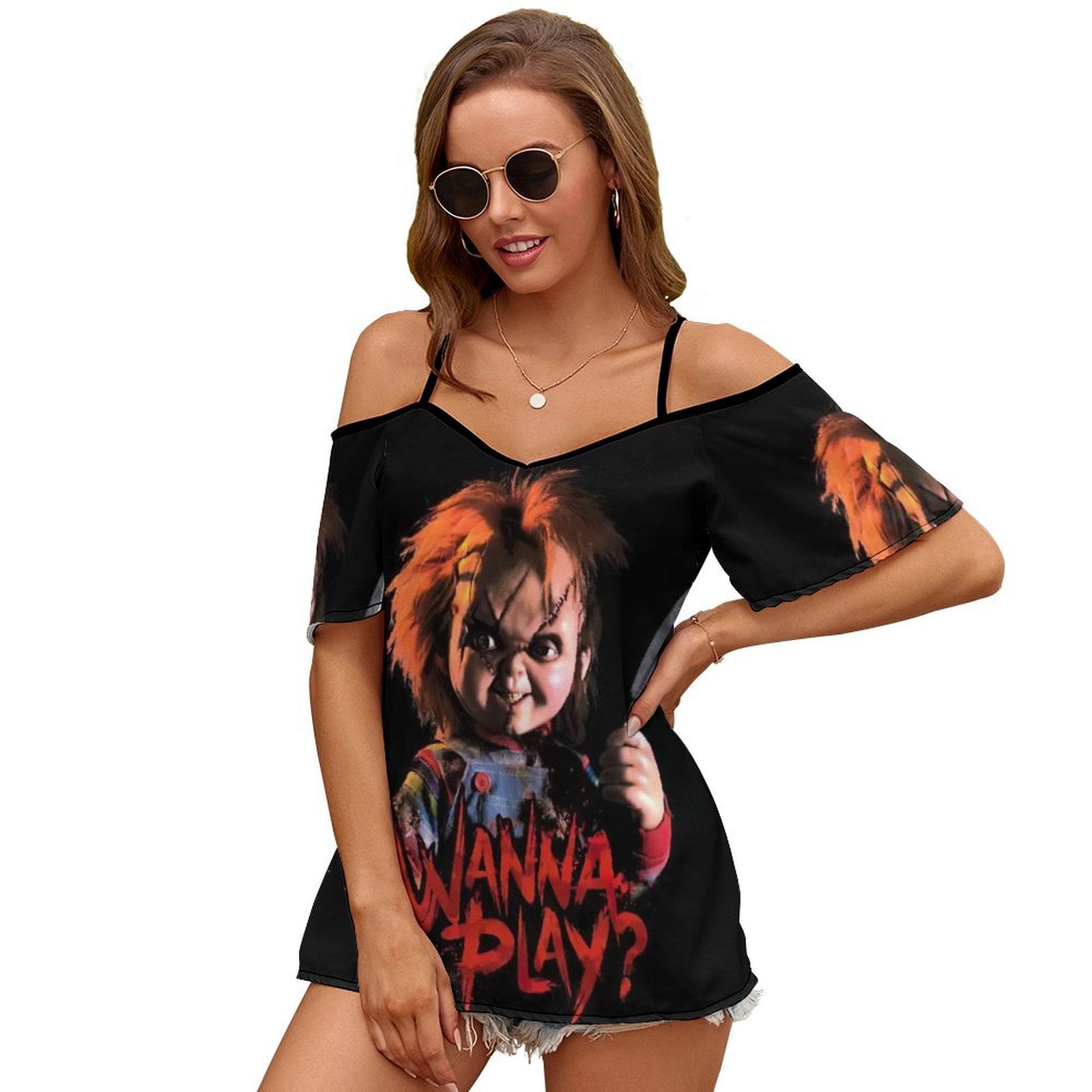Child's Play Chucky Women's Cold Shoulder Tops T Shirts Chiffon Summer ...