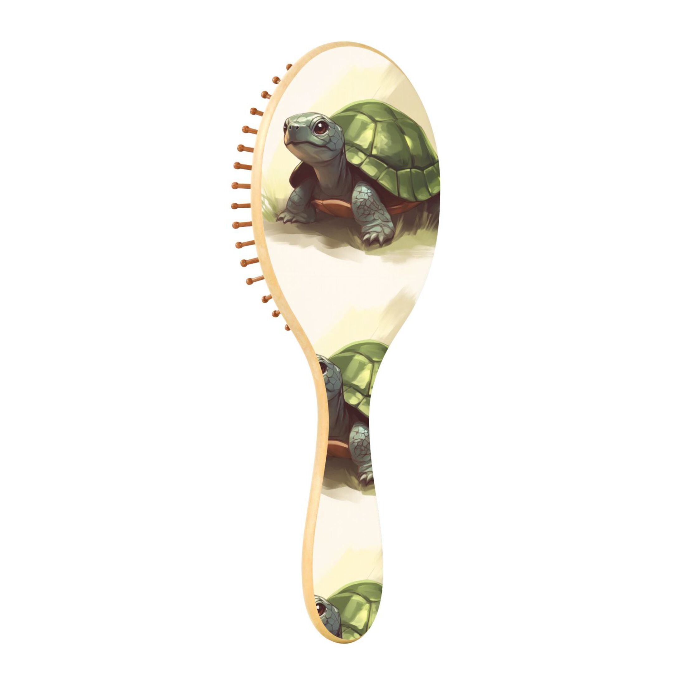 Child's Sketch Turtle Natural Wooden Hair Brush with Cushion for Gentle ...