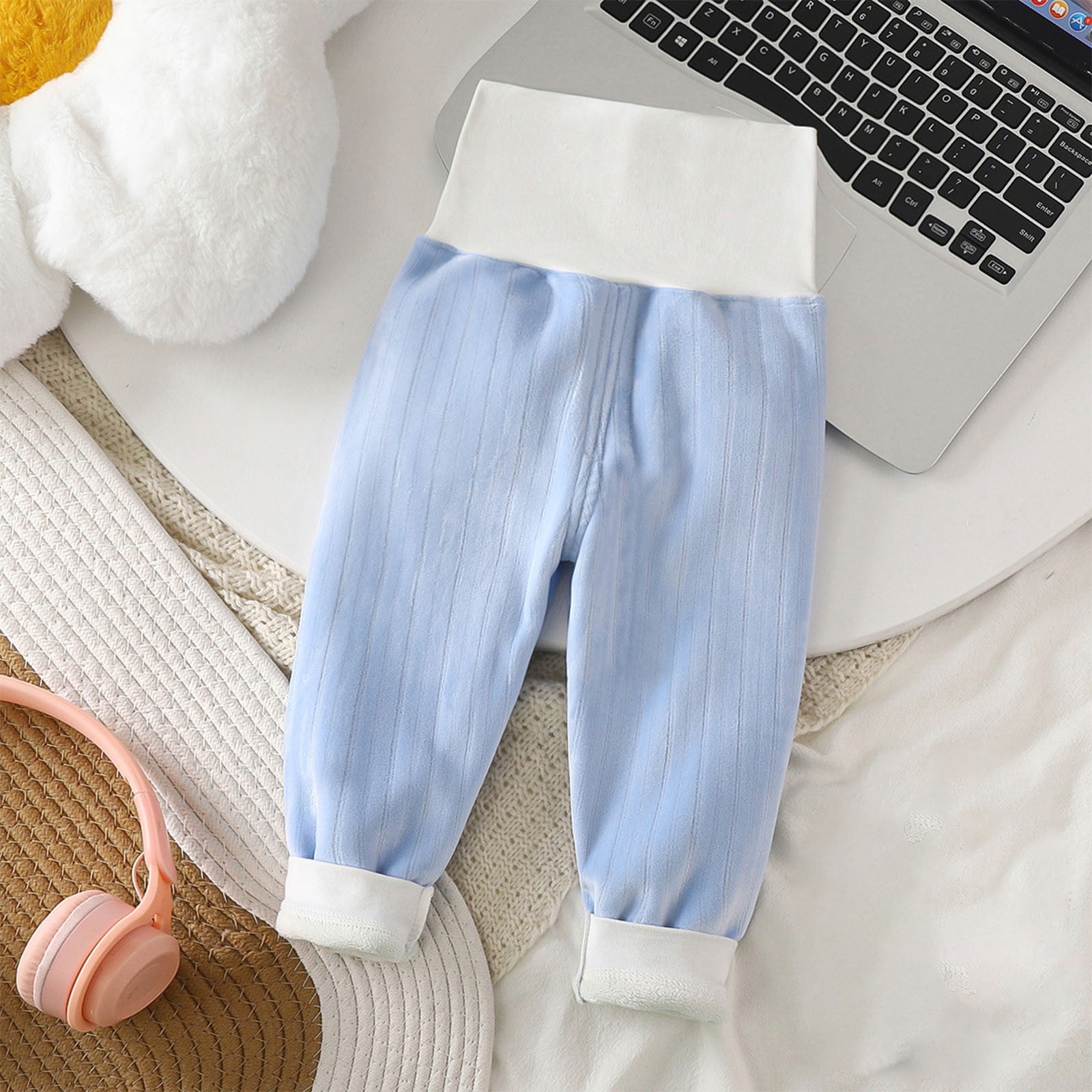 Child's Solid Color High Waisted Warm Pants Pants Girls Baby Long Pants ...