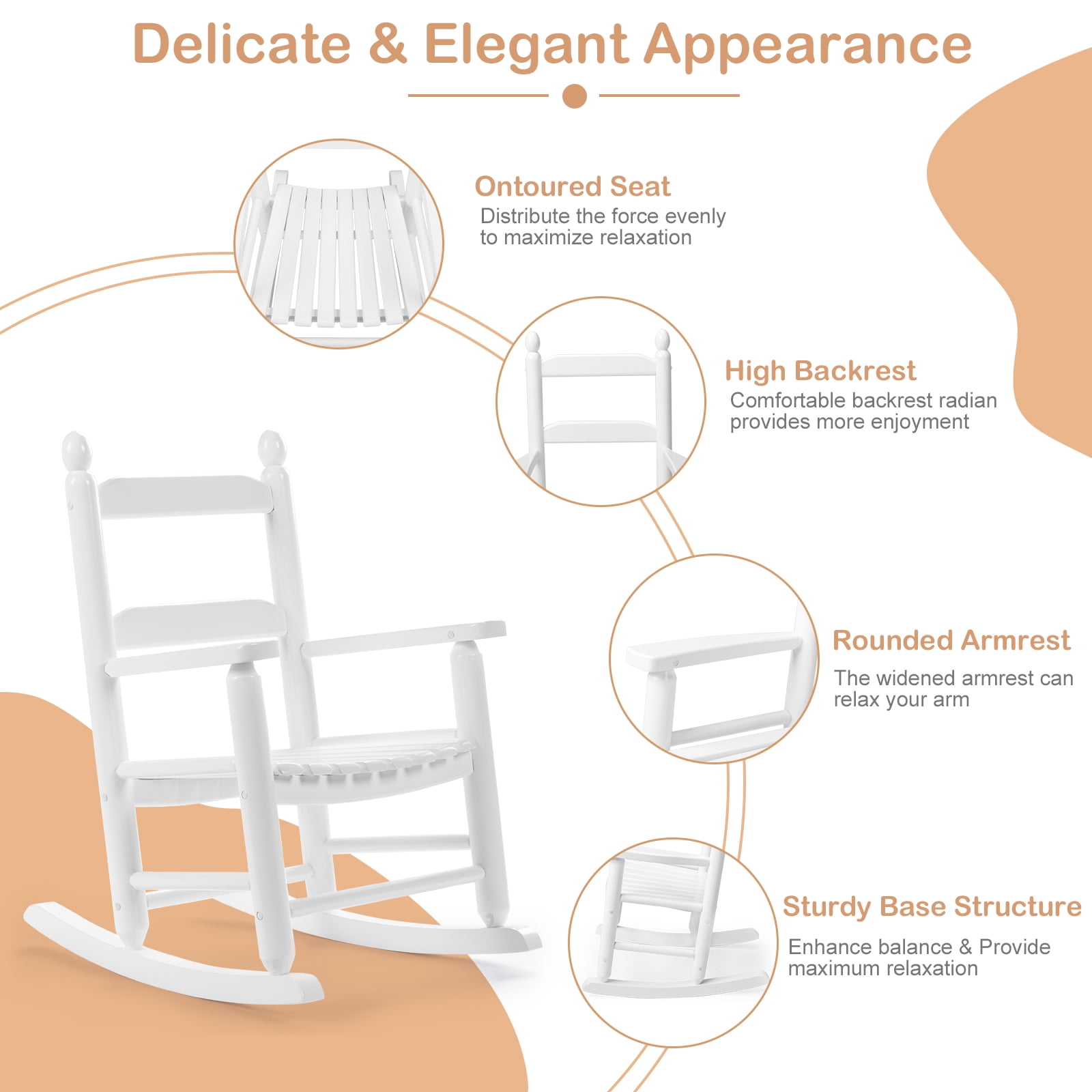 Child's Wood Rocking Chair Porch Rocker Back Garden Seat for Outdoor ...