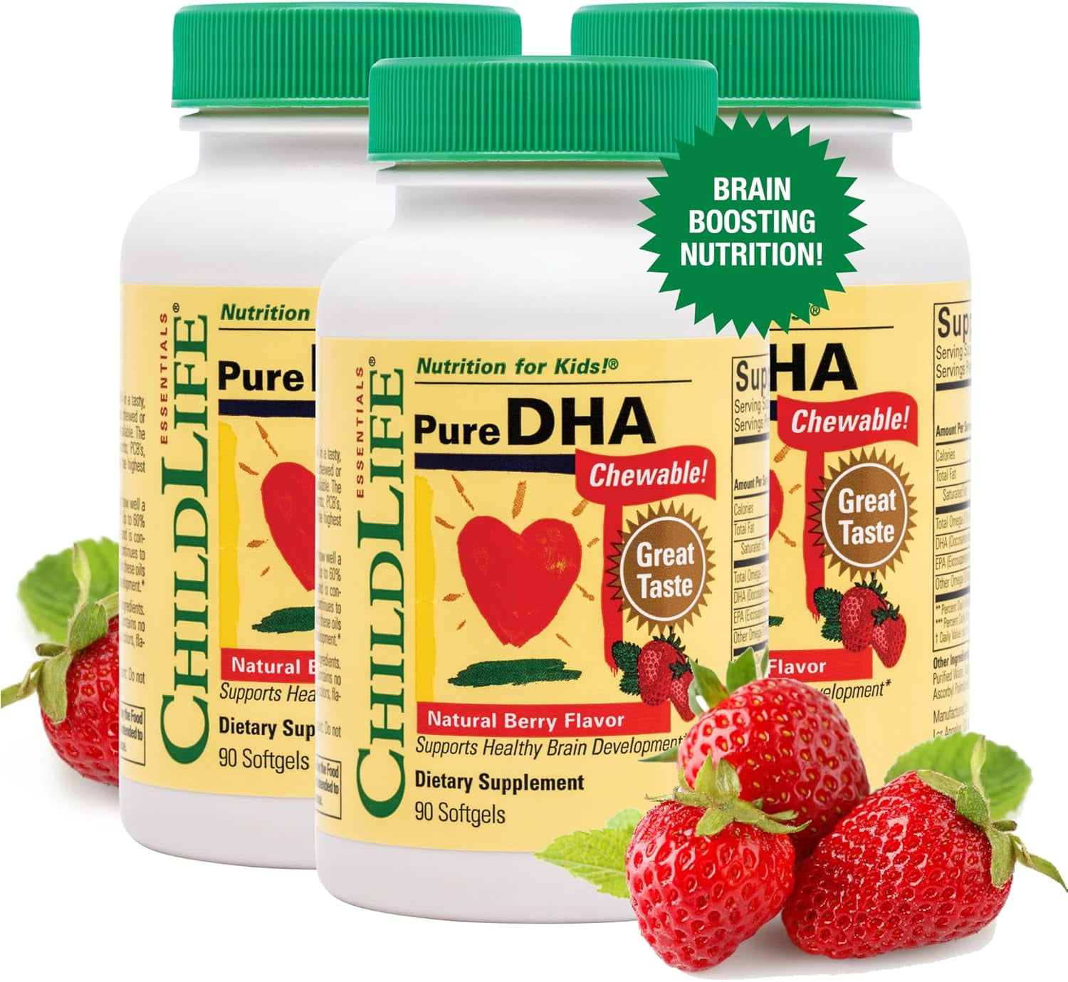 ChildLife Essentials Pure DHA: Brain & Eye Health Support for Kids, Natural Berry Flavor, 90 ...