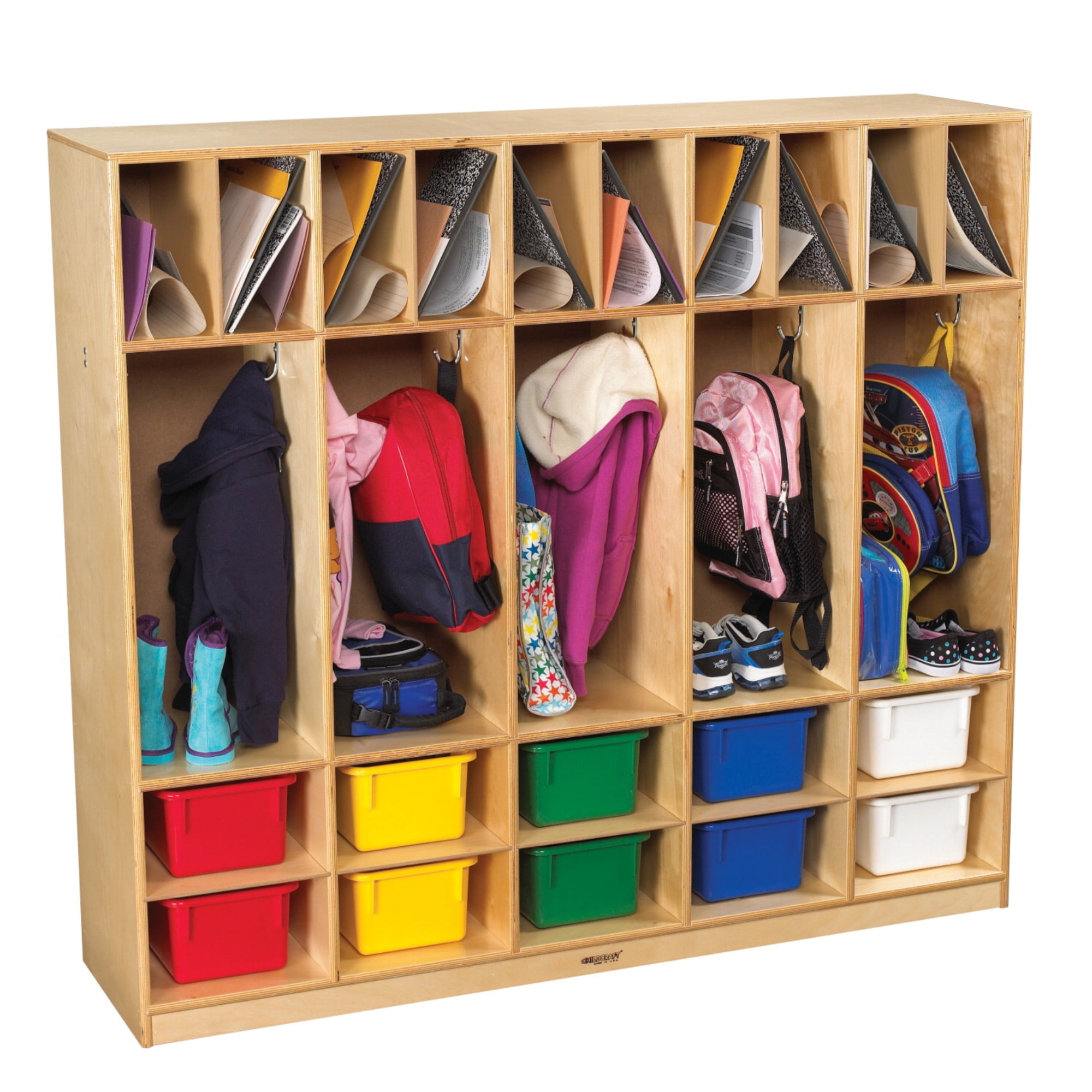 Childcraft Double-Tub Coat Locker with 10 Assorted Color Trays, 53-3/4 ...