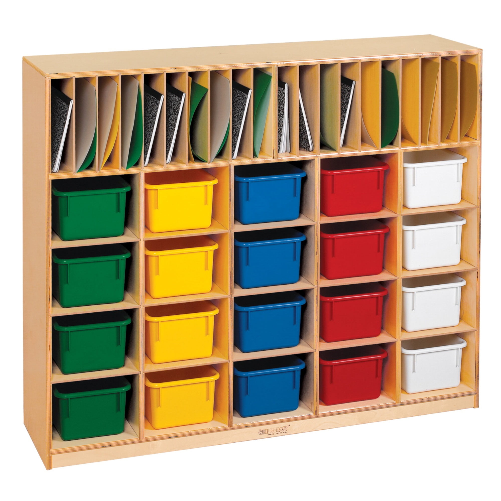 Childcraft Folder and Cubby Unit, 20 Assorted Color Trays, 47-3/4 x 13 ...