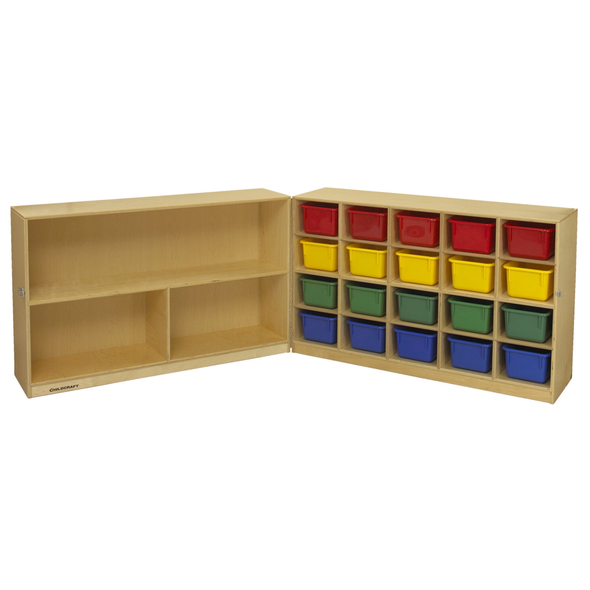 Childcraft Mobile Hide-Away Cabinet, 20 Assorted Color Trays, 47-3/4 x ...