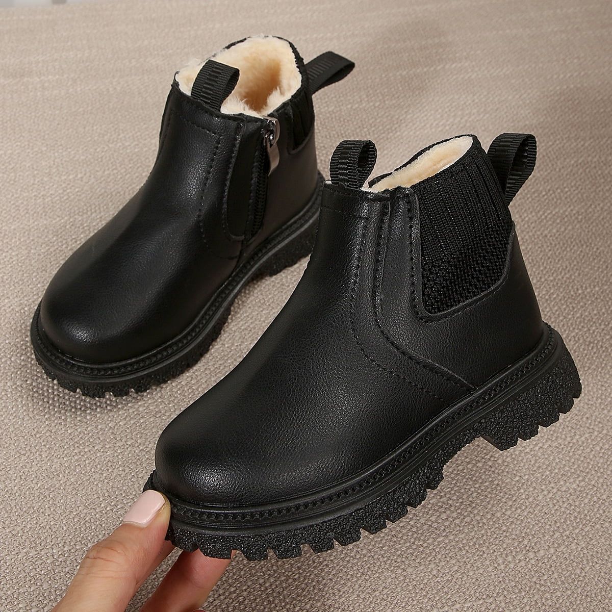 Childen Winter Ankle Boots Boys Girls Chelsea Boots with Side Zipper ...