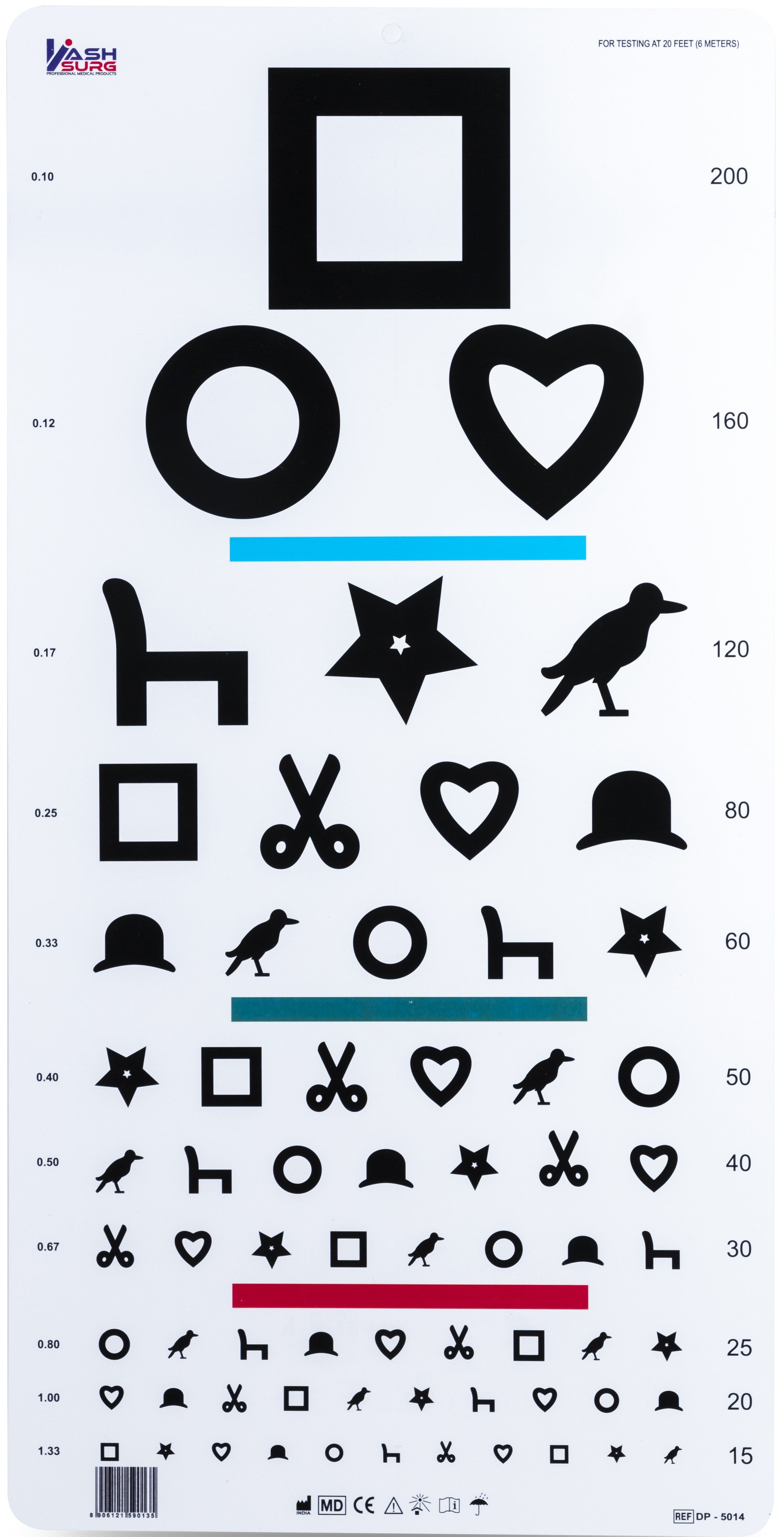Childern Eye Chart with Red Green Blue Bar Visual Acuity Test 6m / 20ft ...