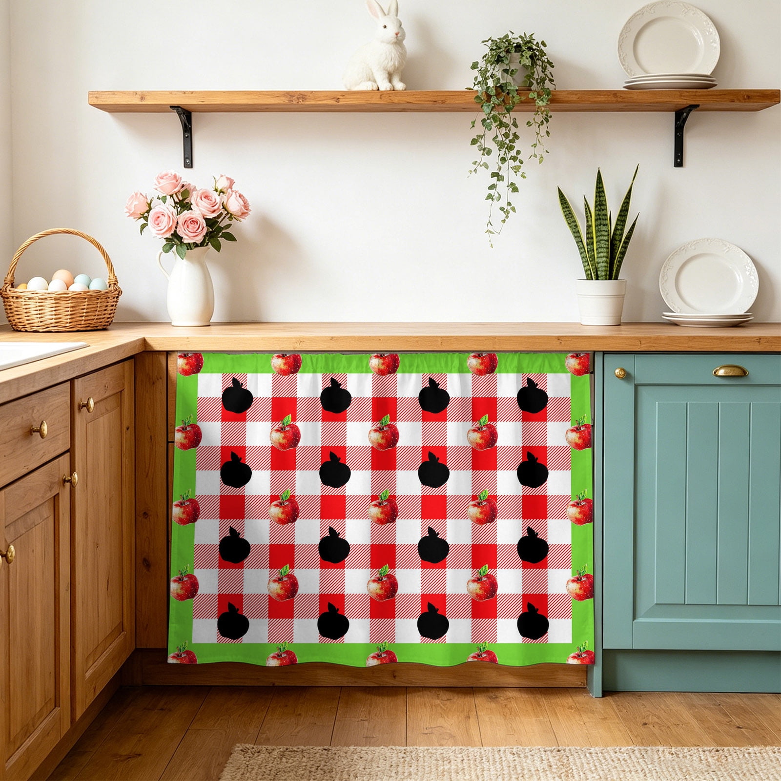 Childhood Black Fruit Cabinet Curtains 10" W x 11" L Green Red Buffalo ...