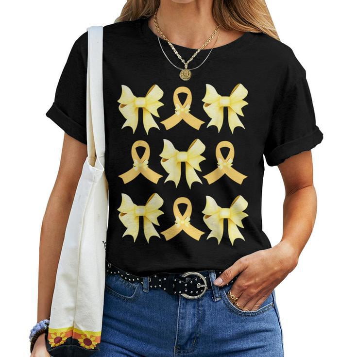 Childhood Cancer Awareness T-Shirt – Girls Coquette Bow Gold Ribbon ...
