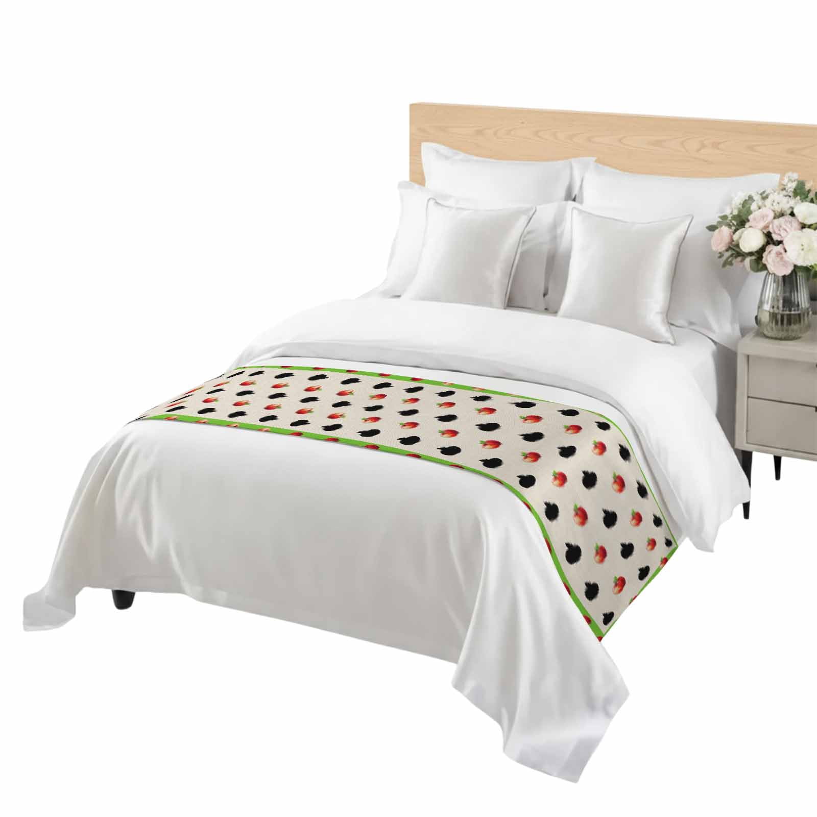 Childhood Red Fruit Bed Runner Twin Size Green Vintage Linen Cartoon ...