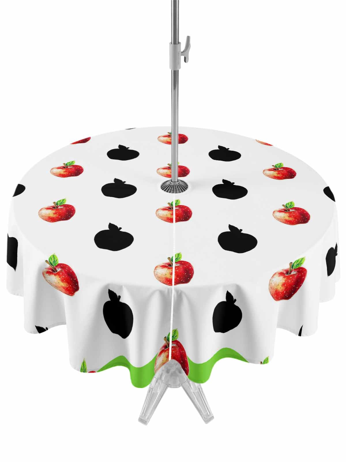 Childhood Red Fruit Round Outdoor Tablecloth with Umbrella Hole Green ...