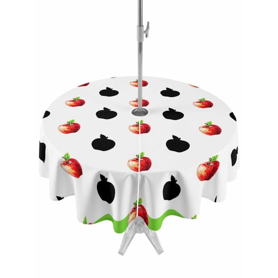 Childhood Red Fruit Round Outdoor Tablecloth with Umbrella Hole Green ...