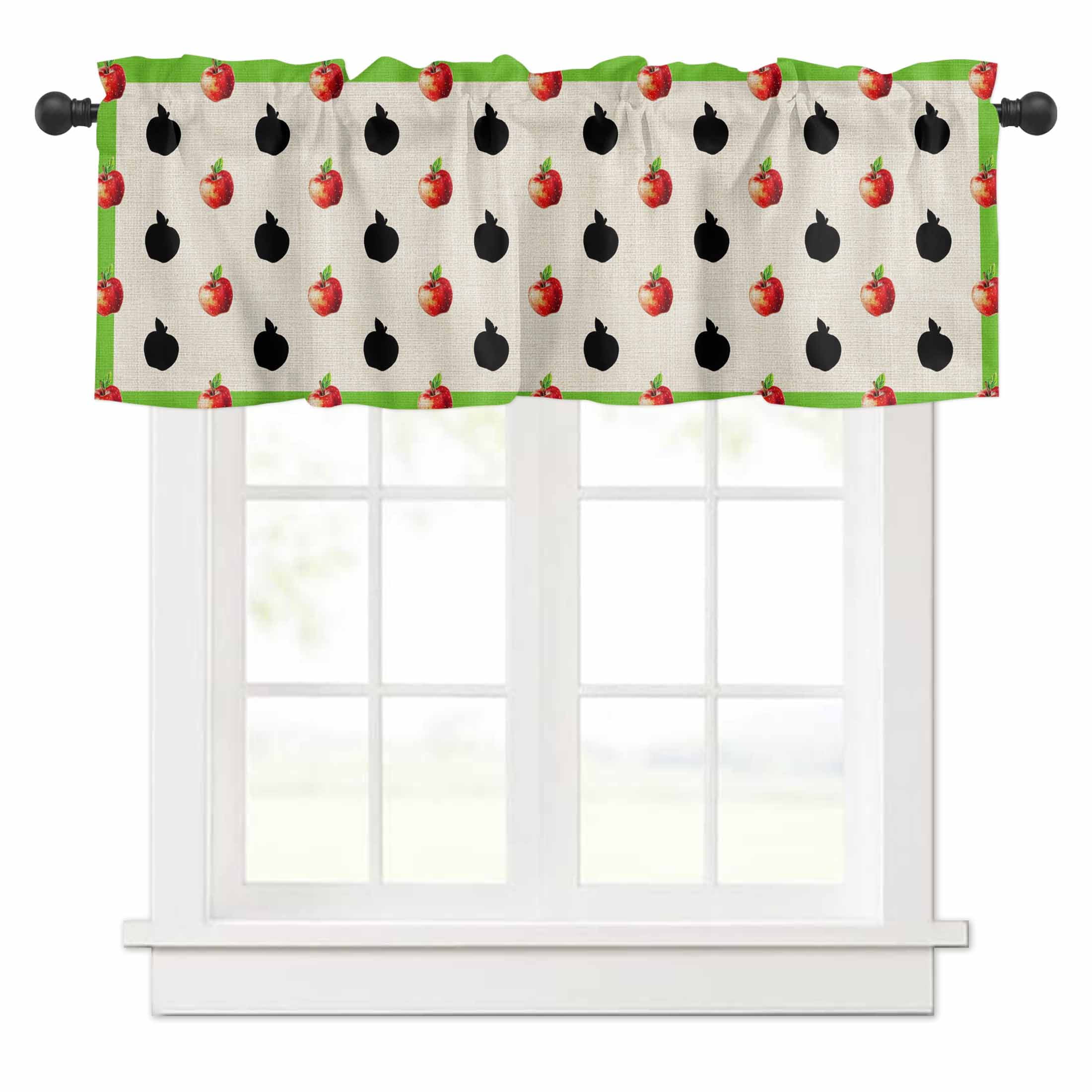 Childhood Red Fruit Valances for Windows Green Vintage Linen Cartoon ...